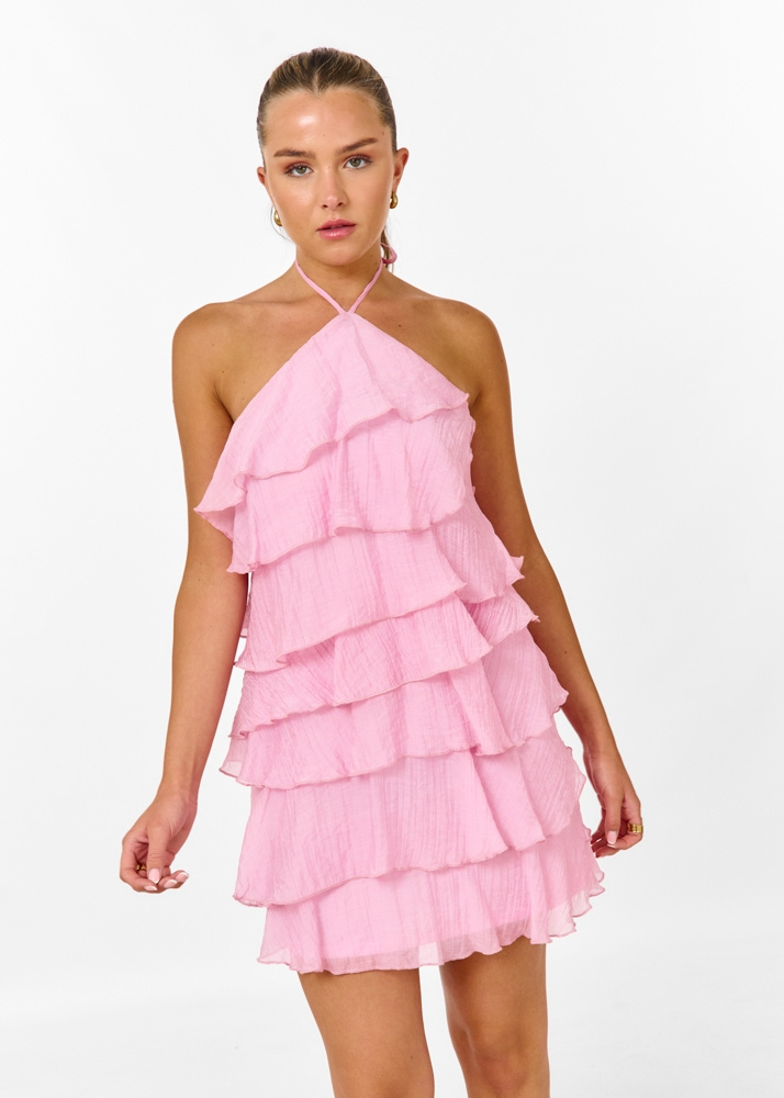 Leonie ruffle jurk | roze | XS | 264950-roze-XS