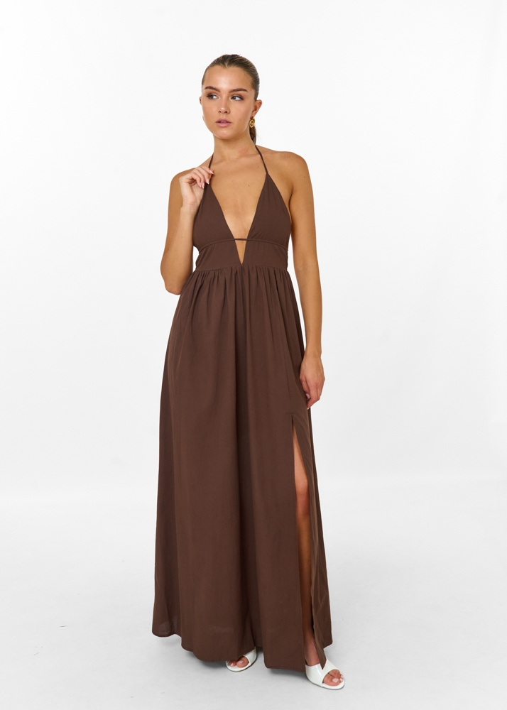 Bibi maxi jurk | choco bruin | S | 264974-choco bruin-S