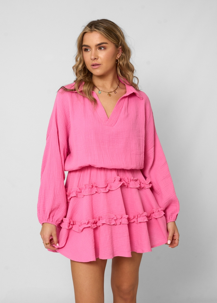 Bella mouseline jurk | roze | XS | 264052-roze-XS